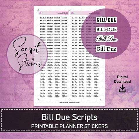 FuchsDich Printable BILL DUE Scripts Stickers PDF File Planner