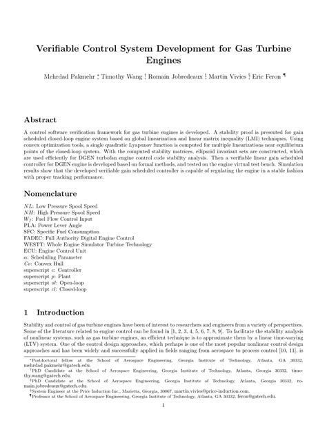 PDF Verifiable Control System Development For Gas Turbine Engines