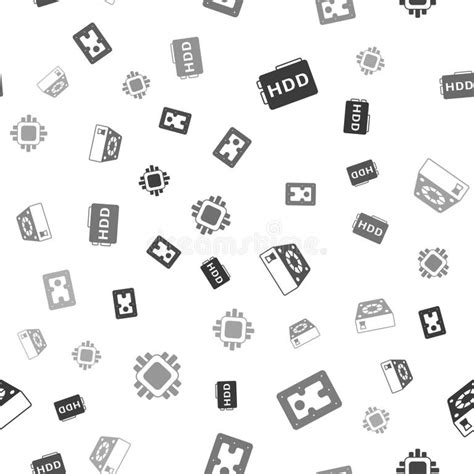 set hard disk drive hdd computer cooler and processor with cpu on seamless pattern vector