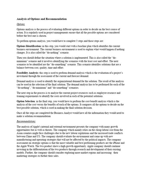 Analysis Of Options And Recommendation Pdf