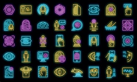 Biometric Authentication Icons Set Vector Neon 8489248 Vector Art At