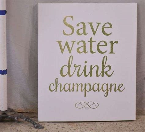 White And Gold Save Water Drink Champagne Print On Canvas 43 142 R
