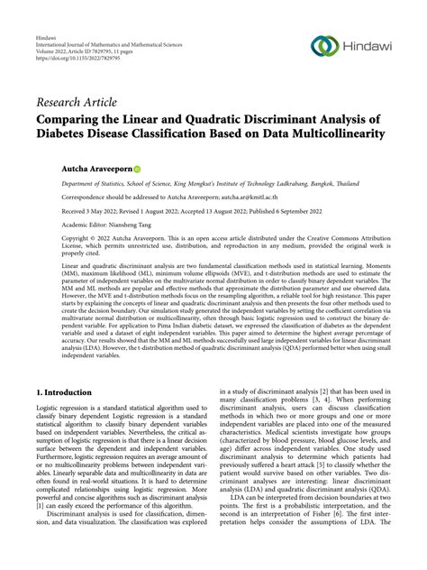 Pdf Comparing The Linear And Quadratic Discriminant Analysis Of