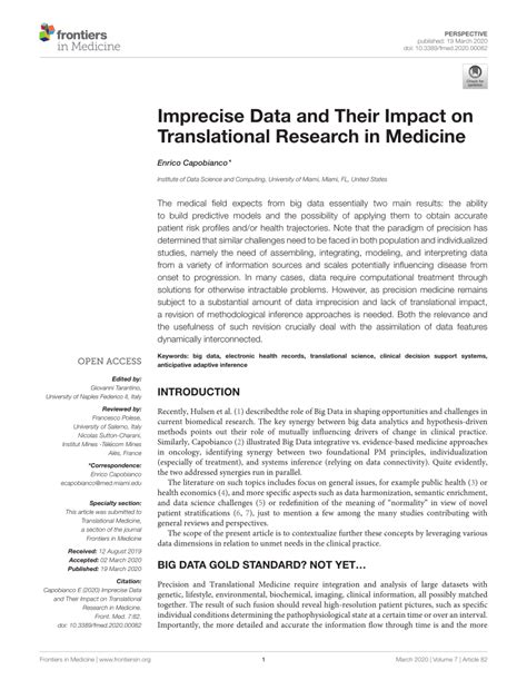 Pdf Imprecise Data And Their Impact On Translational Research In Medicine