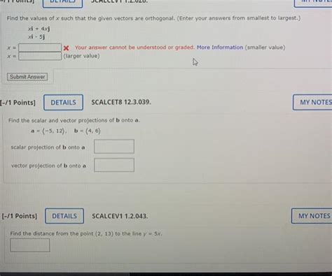 solved find the values of such that the given vectors are