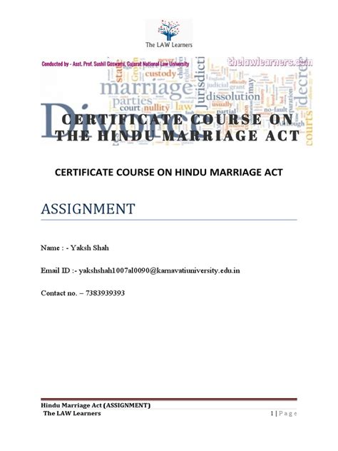Assignment On Hindu Mariage Act Pdf Divorce Marriage