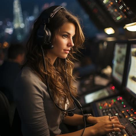 Premium Photo Woman Controllers In A Flight Simulator And Multicore