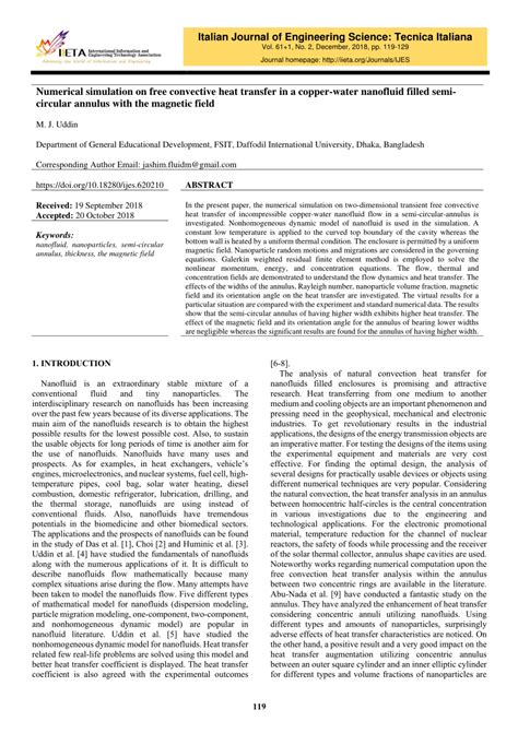 Pdf Numerical Simulation On Free Convective Heat Transfer In A Copper Water Nanofluid Filled