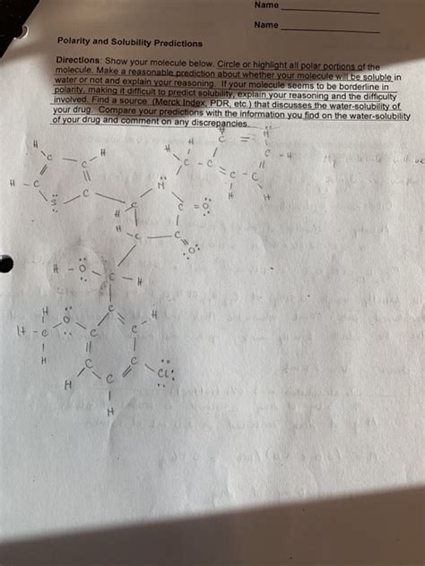Solved Name Name Polarity And Solubility Predictions