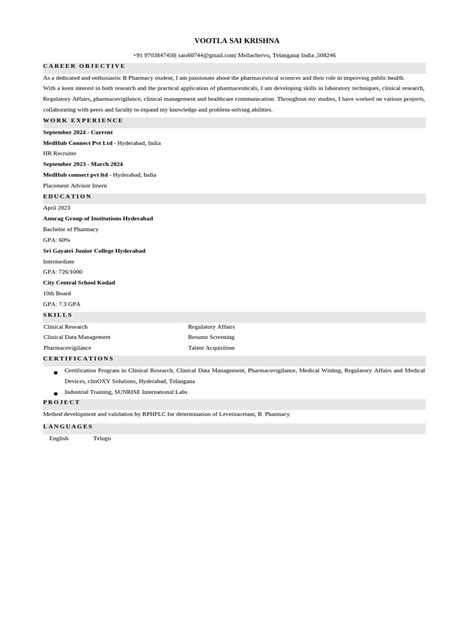 Vootla Sai Krishna Resume Pdf