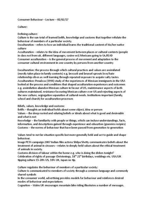 Consumer Behaviour Lecture 01 Consumer Behaviour Lecture 01 02 17 Culture Defining