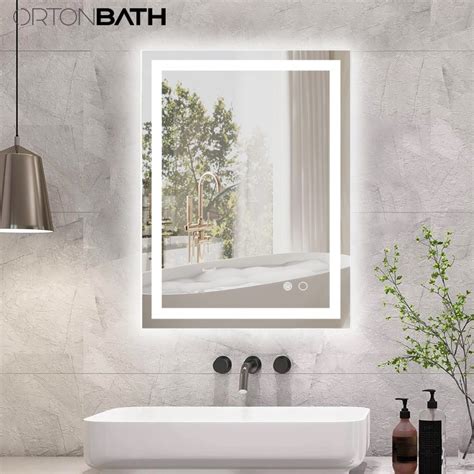 ORTONBATH LED Bathroom Mirror Frontlit Lighted Vanity Mirror Anti Fog Stepless Dimmable