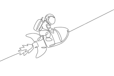 Premium Vector One Single Line Drawing Of Astronaut In Spacesuit