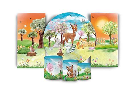 Super Kit Painel De Festa E Capas De Cilindro Em Tecido Sublimado Bosque Florido Sublime