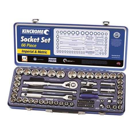Socket Set 66 Piece 1 2 Drive Mirror Polish Metric Imperial Kincrome Tools Kincrome