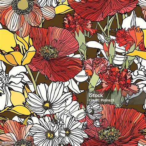 연속무늬 꽃을 Poppies 0명에 대한 스톡 벡터 아트 및 기타 이미지 0명 꽃 한송이 꽃무늬 Istock