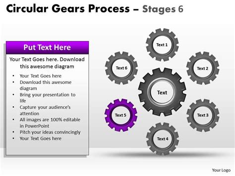 Circular Gears Flowchart Process Diagrams Stages PowerPoint Presentation Pictures PPT