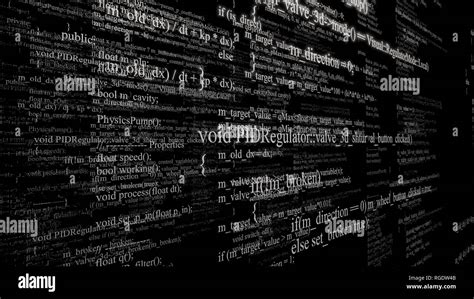 Software Source Code Layers Of Program Code On Black Background Stock