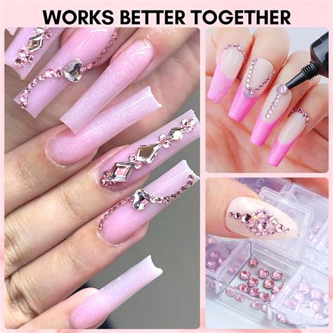 Makartt Diamantes de imitación rosas para uñas con pegamento de uñas de gel para gemas del día