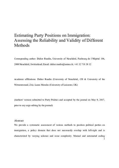 Pdf Estimating Party Positions On Immigration Assessing The Reliability And Validity Of