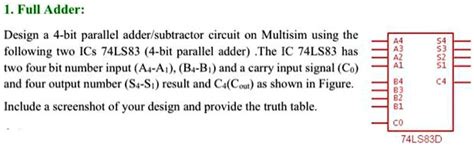 solved do the substractor and the truth table 1 full adder design a 4