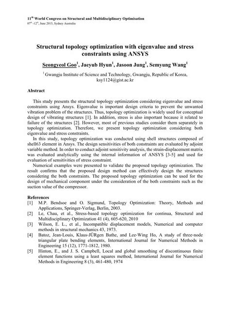 Pdf Structural Topology Optimization With Eigenvalue Auwcsmo2015