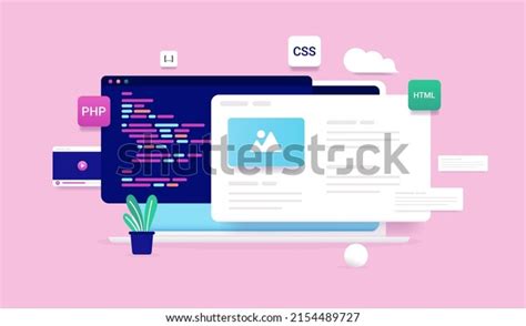 Web Development Vector Illustration Laptop Computer Stock Vector Royalty Free 2154489727