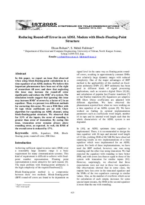 Pdf Reducing Round Off Error In An Adsl Modem With Block Floating