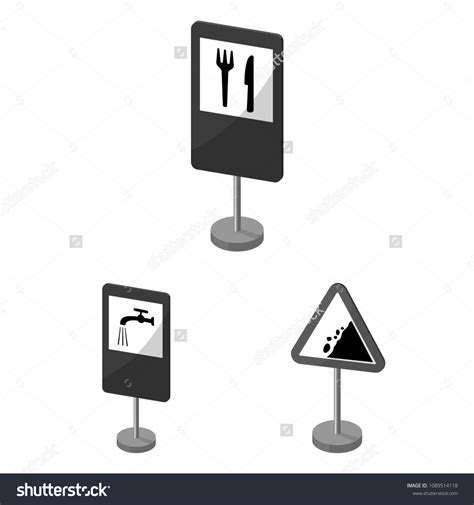 Different Types Road Signs Monochrome Icons 库存矢量图（免版税）1089514118