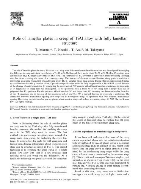 Pdf Role Of Lamellar Plates In Creep Of Tial Alloy With Fully