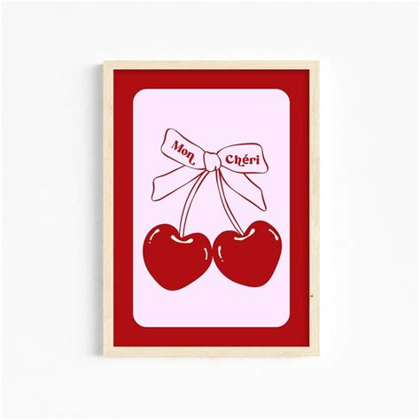Poster Mon Cheri Print Pink And Red Cherry Coquette Wall Art Preppy
