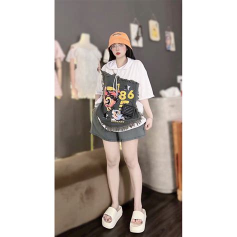 Live 39 49k Set Bộ Nữ Quần Sooc Jean Kèm áo Phối Jean Hot Shopee