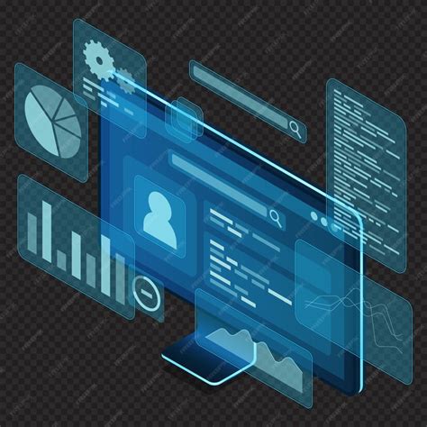 Premium Vector Computer Monitor With Blue Virtual Holographic