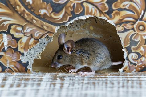 Premium Photo Mouse Pausing At The Edge Of A Hole In A Plastered