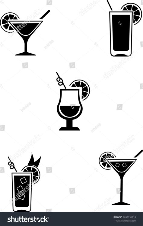 Cocktails Drinks Vector Black Icons Drink Stock Vector Royalty Free