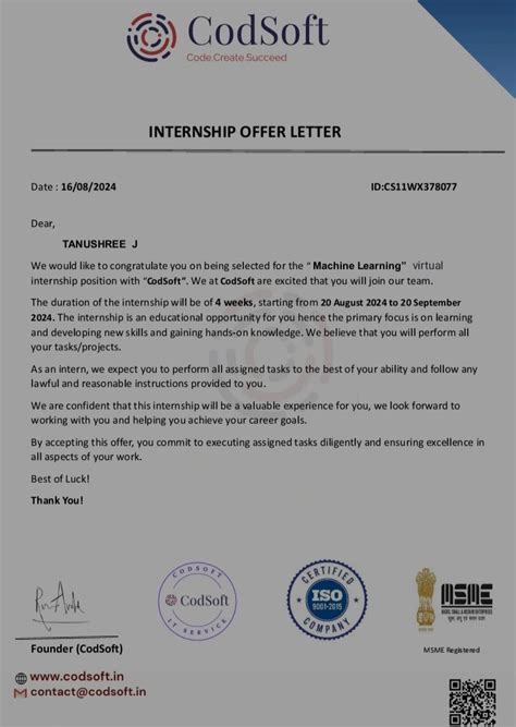 Tanushree J On Linkedin Internship Machinelearning Ai Career