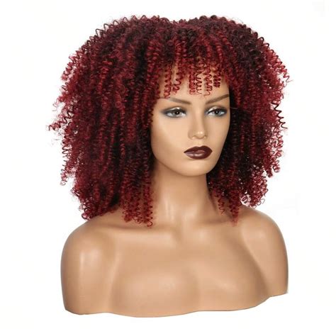 14inch Curly Wigs For Women Red Afro Bomb Curly Wig With Bangs