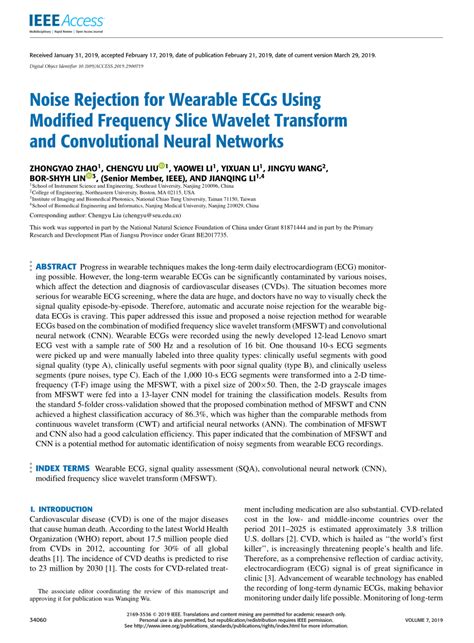 Pdf Noise Rejection For Wearable Ecgs Using Modified Frequency Slice