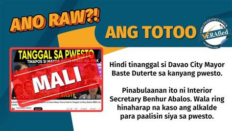 Fact Check Hindi Tinanggal Sa Pagka Mayor Ng Davao Si Baste Duterte