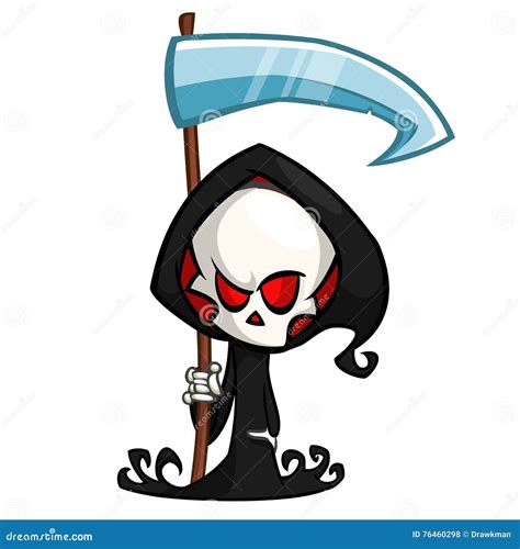 Cute Cartoon Grim Reaper With Scythe Isolated On White Cute Halloween