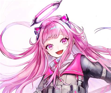 Download Animated Pink Hair Girl Smiling Expression Wallpaper