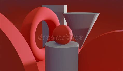 Geometric Abstrack Background With Red Color 3d Realistic Illustration