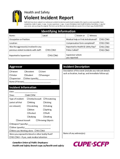 Fillable Online Workplace Violence Incident Report Form Fax Email Print