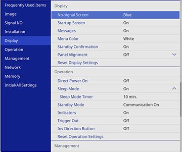 Display Settings Display Menu