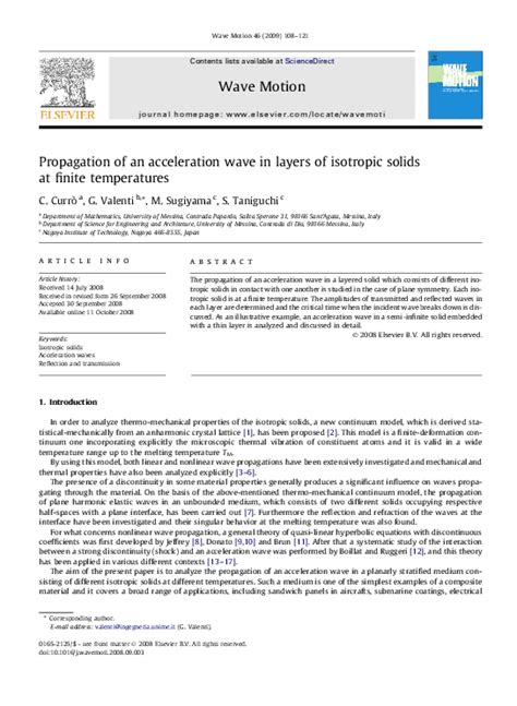 Pdf Propagation Of An Acceleration Wave In Layers Of Isotropic Solids At Finite Temperatures
