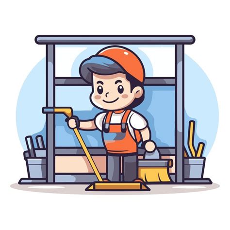 Service De Nettoyage Personnage De Dessin Animé Dans Un Style Plat