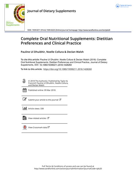 Pdf Complete Oral Nutritional Supplements Dietitian Preferences And Clinical Practice