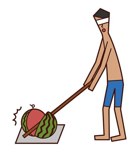 수박을 분해하는 데 성공한 남자의 일러스트 무료 일러스트 소재집 Kukukeke