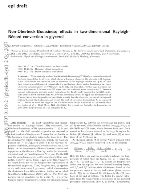 Pdf Non Oberbeck Boussinesq Effects In Two Dimensional Rayleigh Bénard Convection In Glycerol
