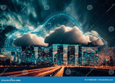 Digital Cloud Computing On Smart City Technology Concept Generative Ai Stock Illustration